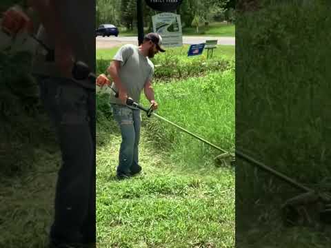 Stihl FS94r crushing Overgrown grass!! #stihl #weedeater #viral #amazing #lawncare