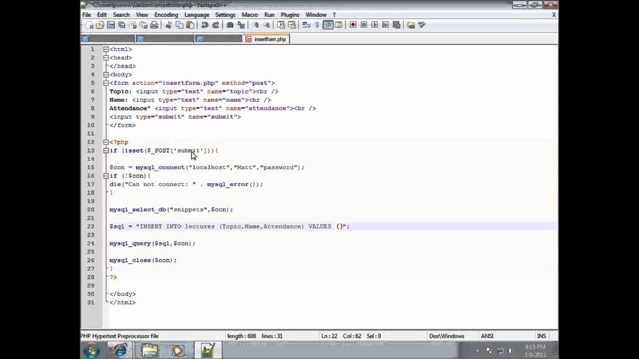 PHP Lesson 35 - Inserting Form Data into MySQL using PHP