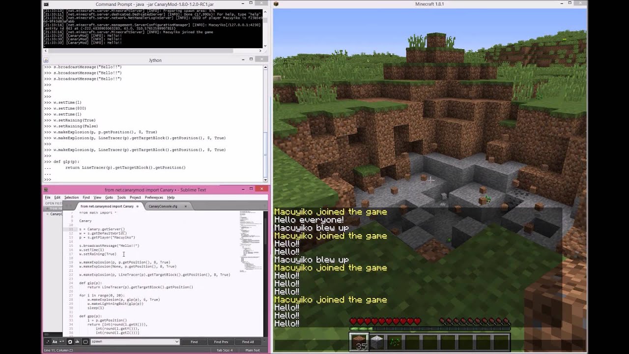 Playing Minecraft God: Talking to a Canary server using Jython