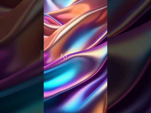 A vertical 4k background of an iridescent colored silky glittery fabric in a slow wavy motion.
