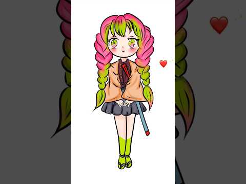 You Can Draw Cute Mitsuri From Demon Slayer Super EASY 😍#demonslayer #mitsuri #shorts  #animegirl