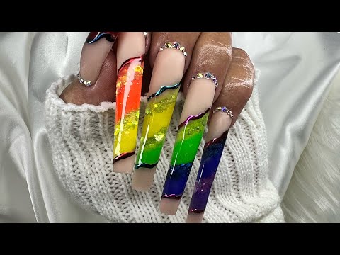 PRIDE NAILS 2025/ACRYLIC NAIL ART/AT HOME NAILS/BEGINNER NAILS/ TUTORIAL/RAINBOW/TREND/GLITTER