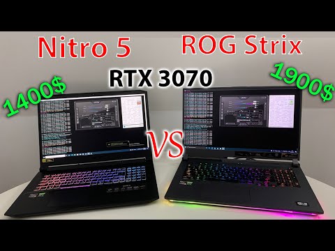 Acer Nitro 5 VS. Asus ROG Strix RTX 3070. Best Gaming Laptop for Mining Crypto, Hashrate, Review