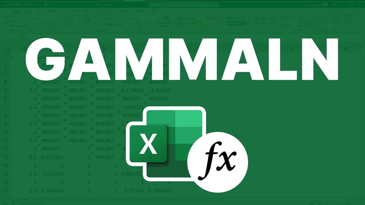 Natural Logarithm of Gamma Function - Excel GAMMALN Function