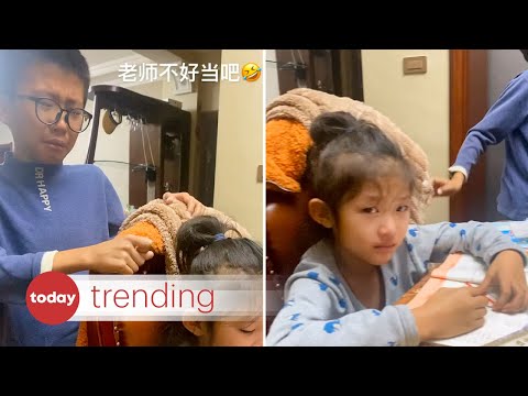 Chinese boy cries in frustration while teaching his sister math