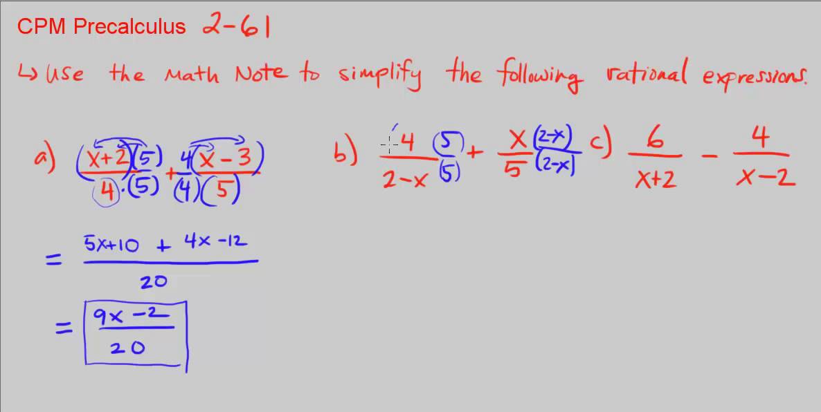 CPM Precalculus 2-61 - Combining rational expressions