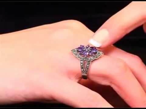 Silver Marcasite Amethyst Ring