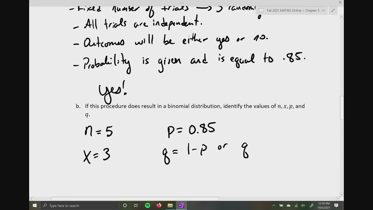 MAT165 Chapter 5 Section 2 Binomial Probability Distribution
