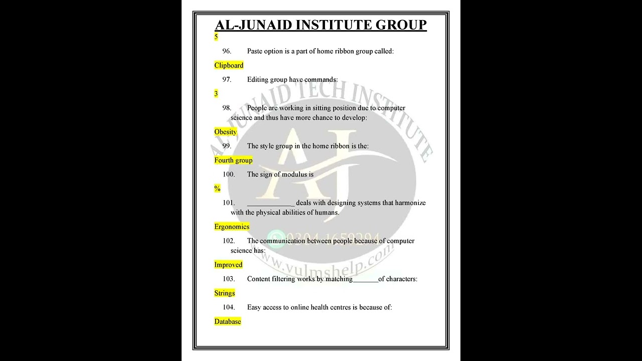 CS101 SOLVED MCQs FINAL TERM BY JUNAID