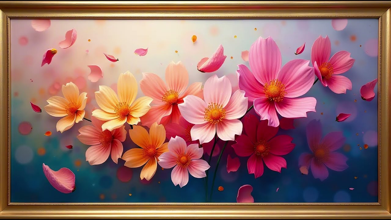4K Elegant Flower Petals Floral Art Painting | TV Screensaver | Vintage Gold Framed Art | Samsung TV