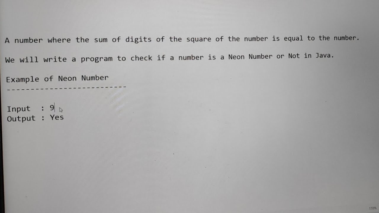 Neon Number in Java | Write a java program to check if a number is neon number or not?