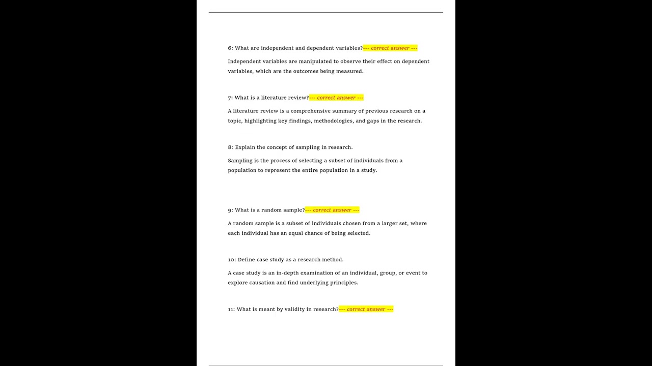 Basics of Research Methods and Statistics Exam Questions and Answers