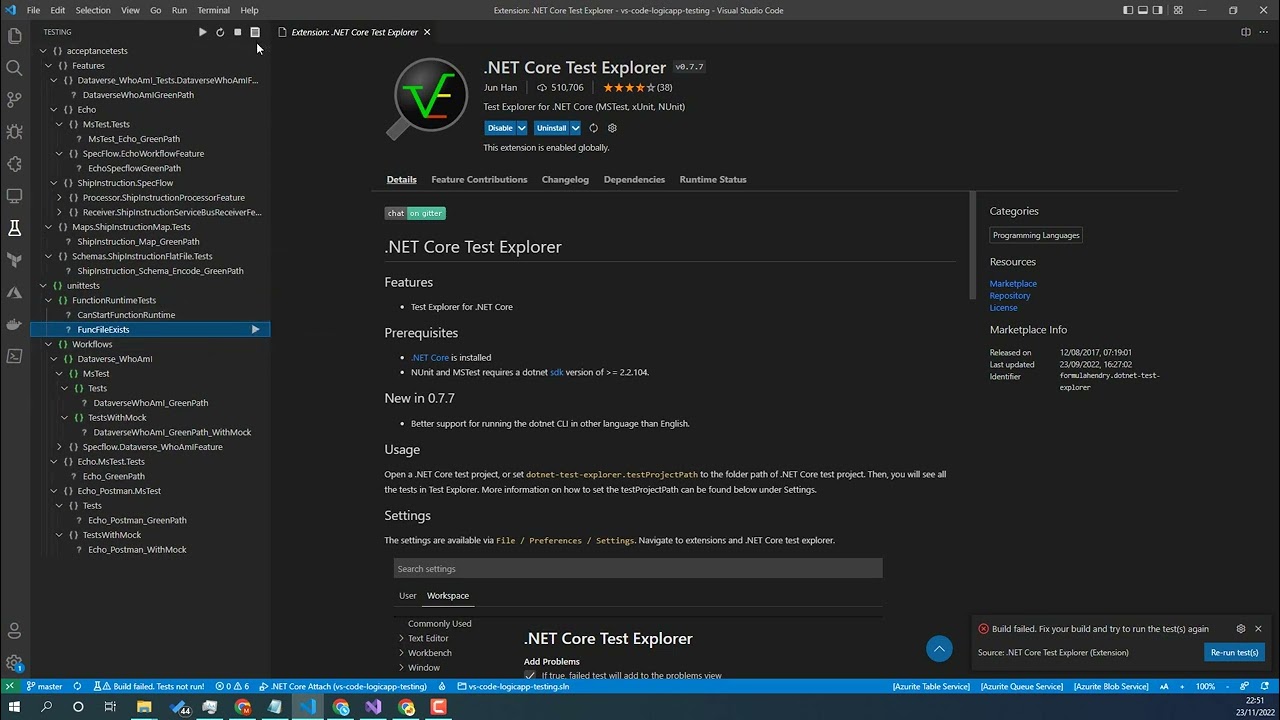 How do I run tests with the test explorer