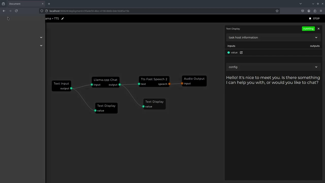 LLaMA.cpp Chat with TTS (using streamtasks)
