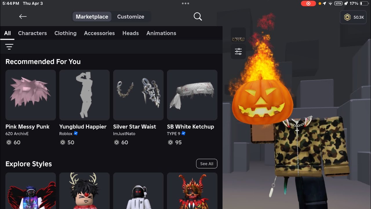 50k Robux shopping spree (buying Violet Valk)