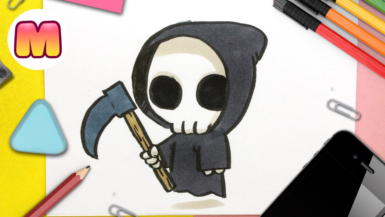 HOW TO DRAW DEATH KAWAII 💜 Halloween Drawings 💜 How to draw kawaii
