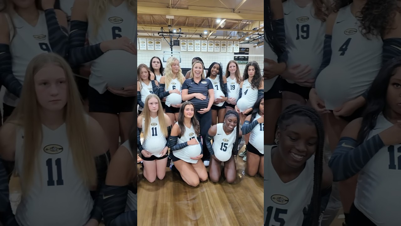 Coach is pregnant so the girls wanted a fun photo! #volleyball #sportsphotography