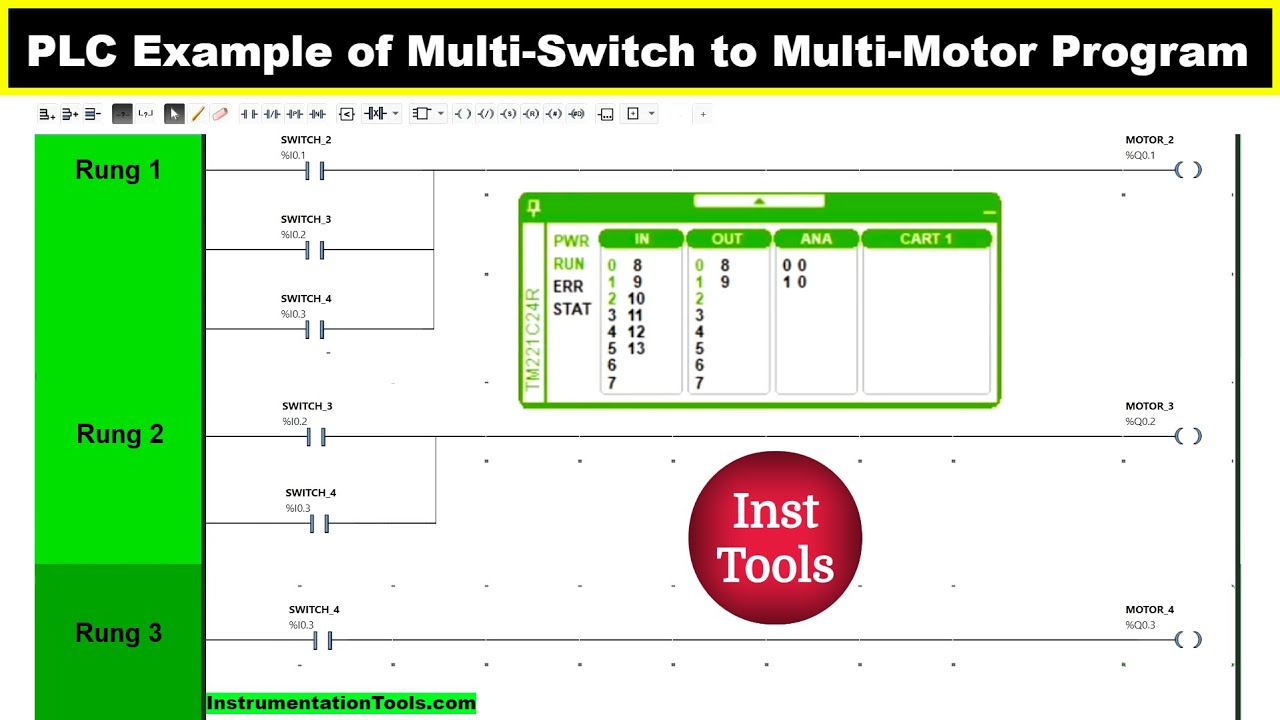 Example of Multi-Switch to Multi-Motor Program in PLC Programming