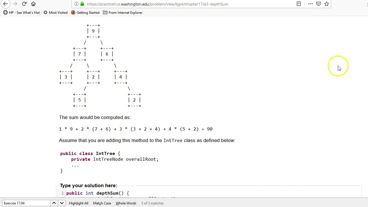 Building Java Programs Ch 17 - Ex17.3 depthSum 17.4 countEvenBranches 17.12 removeLeaves