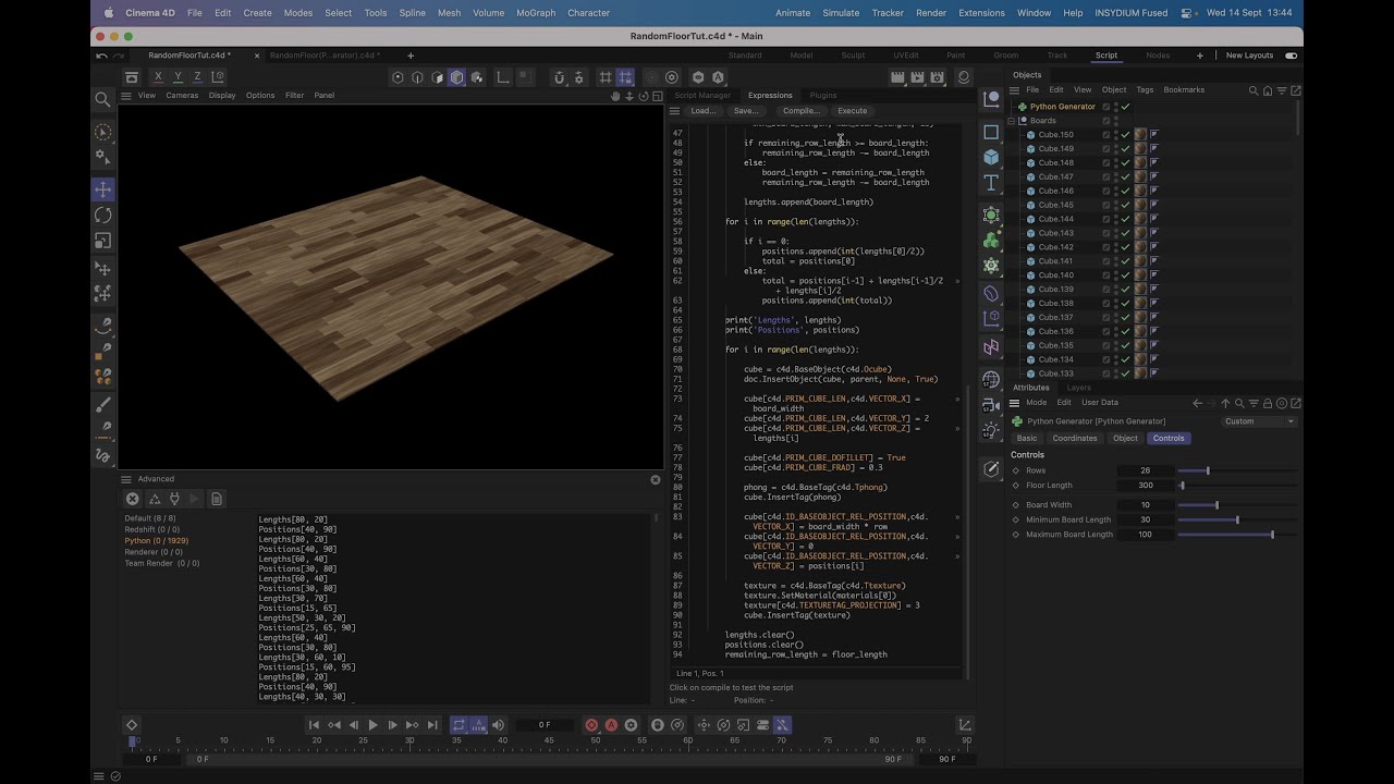 Cinema 4D Python Tutorial 10: Random Floorboard Generator (Python Generator)