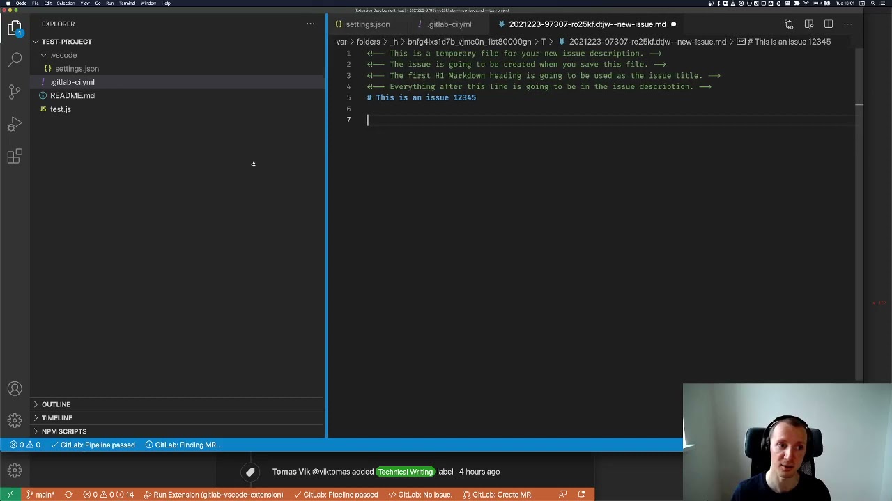 Prototype for creating GitLab issues from within the VS Code Extension