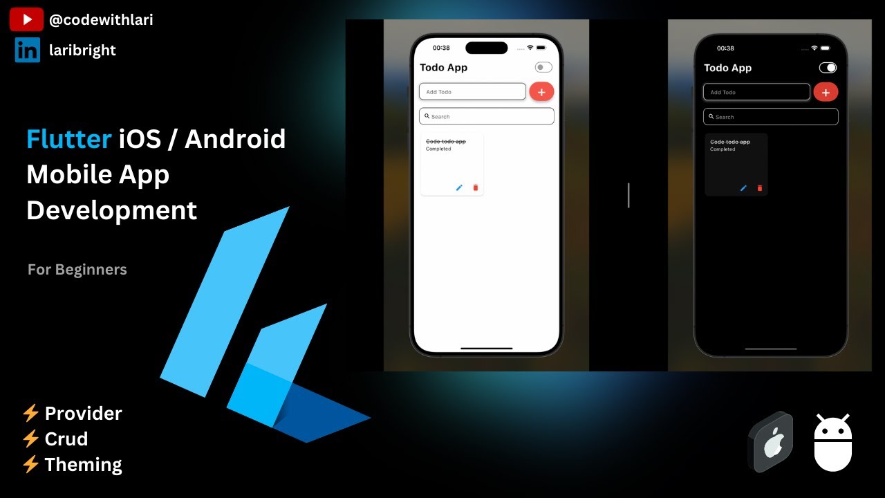 Beginners Flutter Course. Master provider for state management / Theming / CRUD (Todo App)