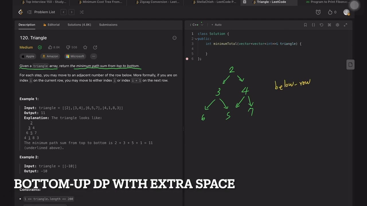 [ LeetCode 120 ] Triangle | Bottomu-Up DP |  Recursion | Memoization | Complexity Explained | Python