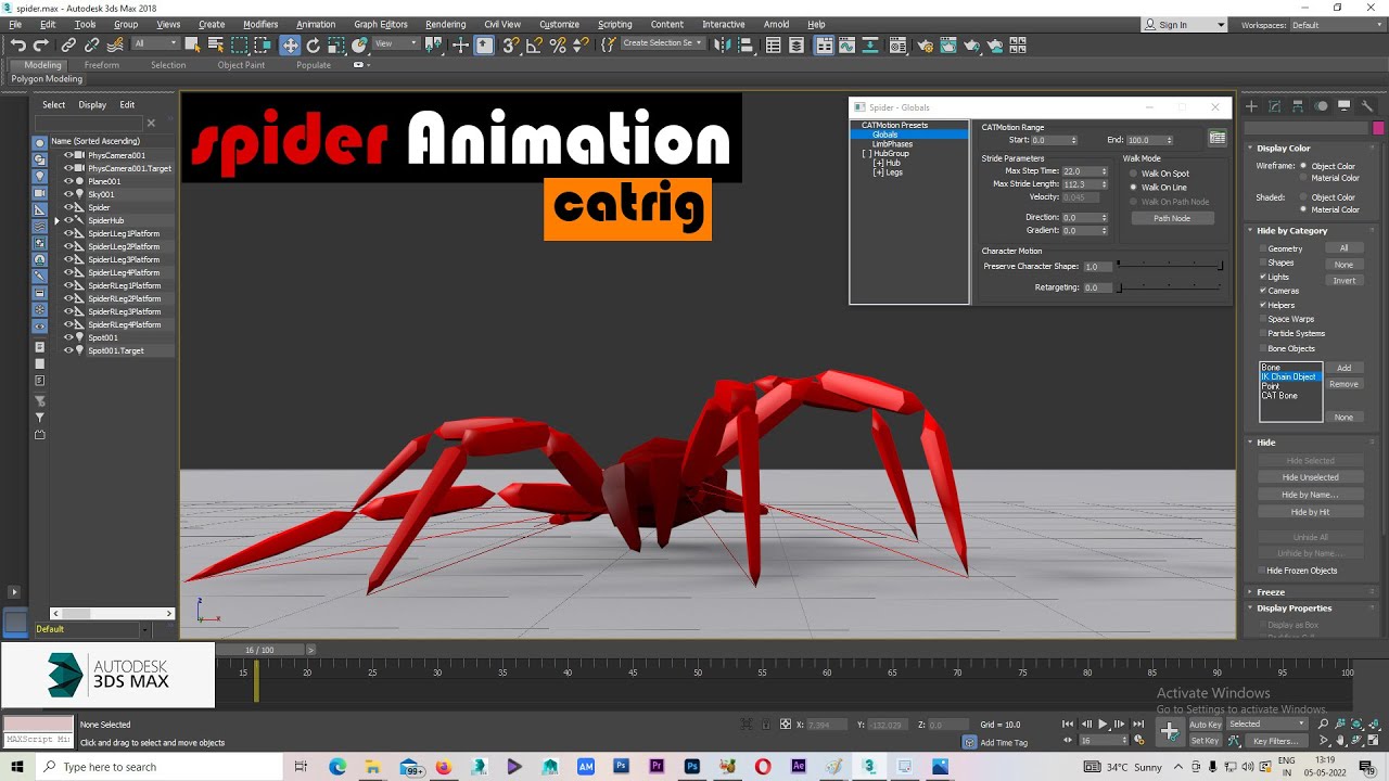 Spider walk cycle in 3ds max | catrig Tutorial |Progressive Walk