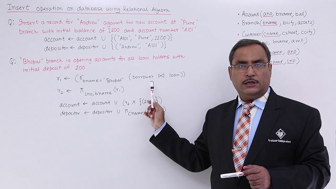 DBMS - Insert Operation on Database Using Relational Algebra