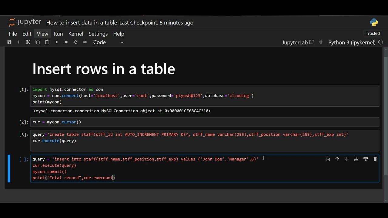 MySQL using Python - Insert Rows in Table