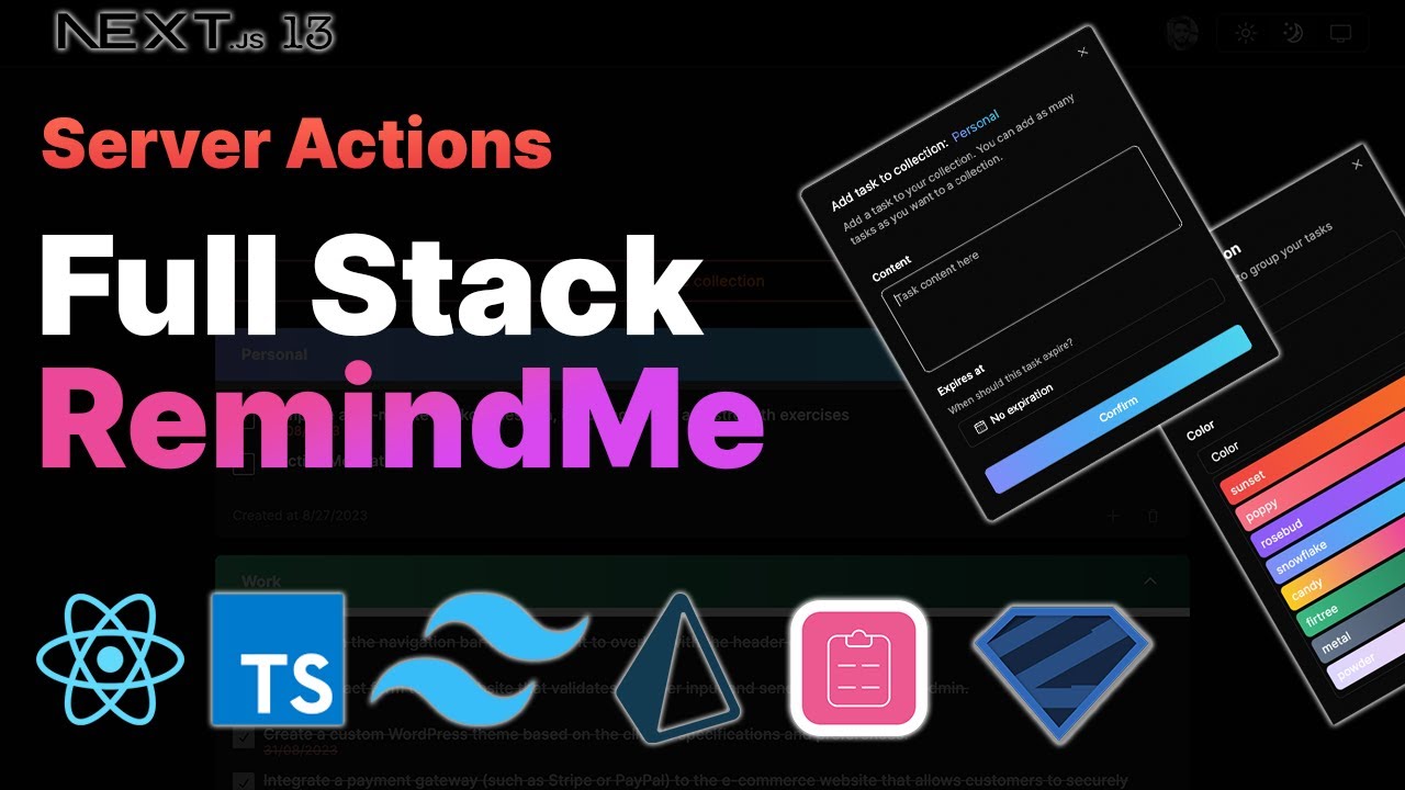 NextJs course:Full Stack RemindApp  ReactJs Typescript, React Hook form, ShadcnUI, TailwindCSS