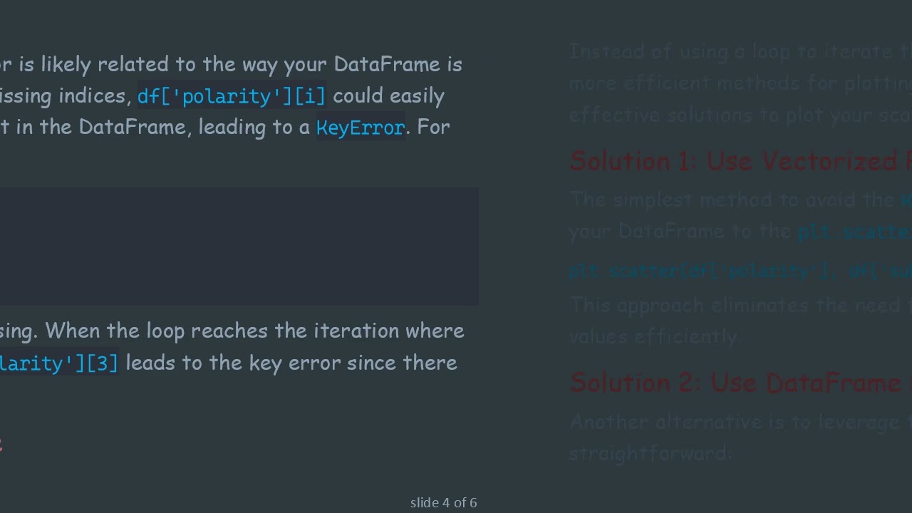 Troubleshooting KeyError in Matplotlib Scatter Plot Using Loops