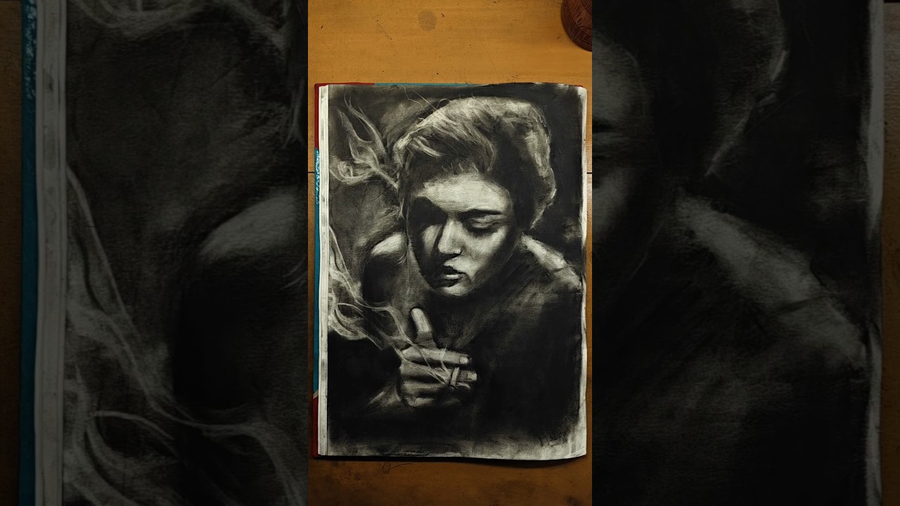 Expressive charcoal portrait drawing | 1 hour quick asmr portrait art #asmrart #portraitart #artwork