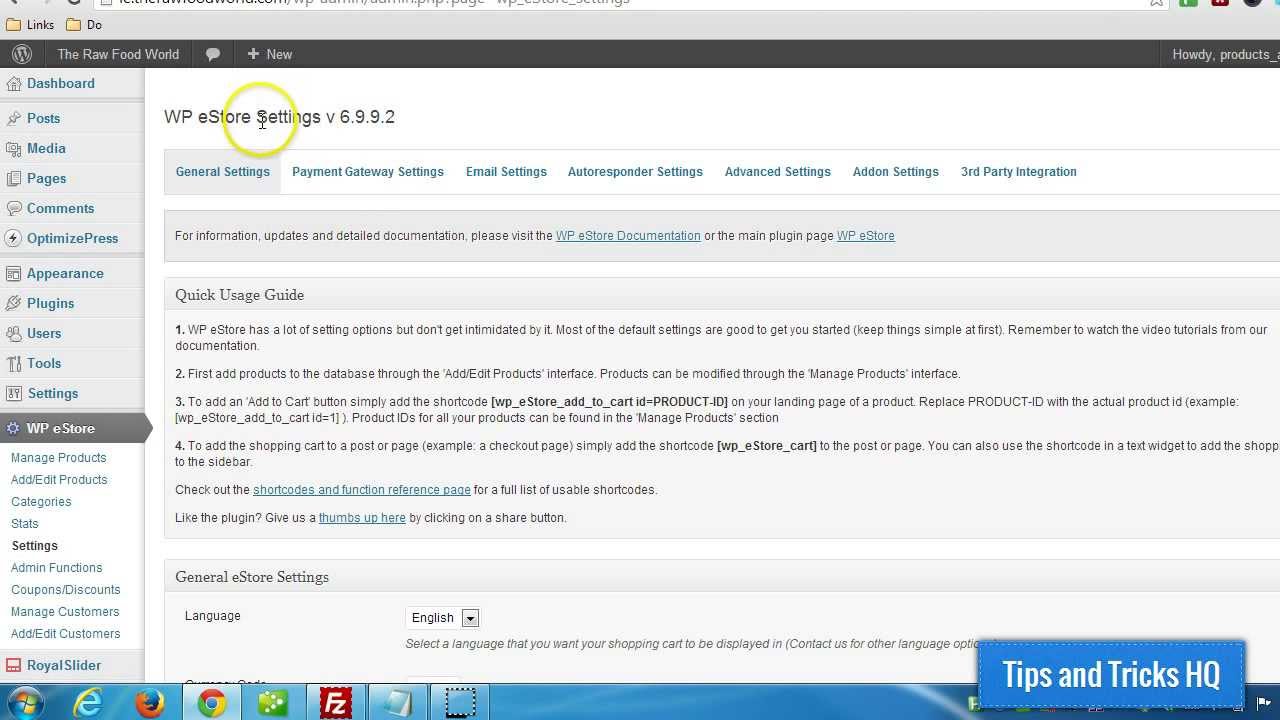 WP eStore Plugin Configuration Setup