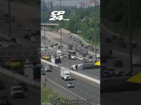 Two rollovers, including a transport truck, block eastbound 401 Expressway