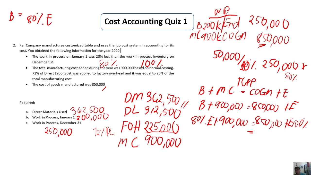 Cost Accounting Quiz 1 Answer Key (Problems)