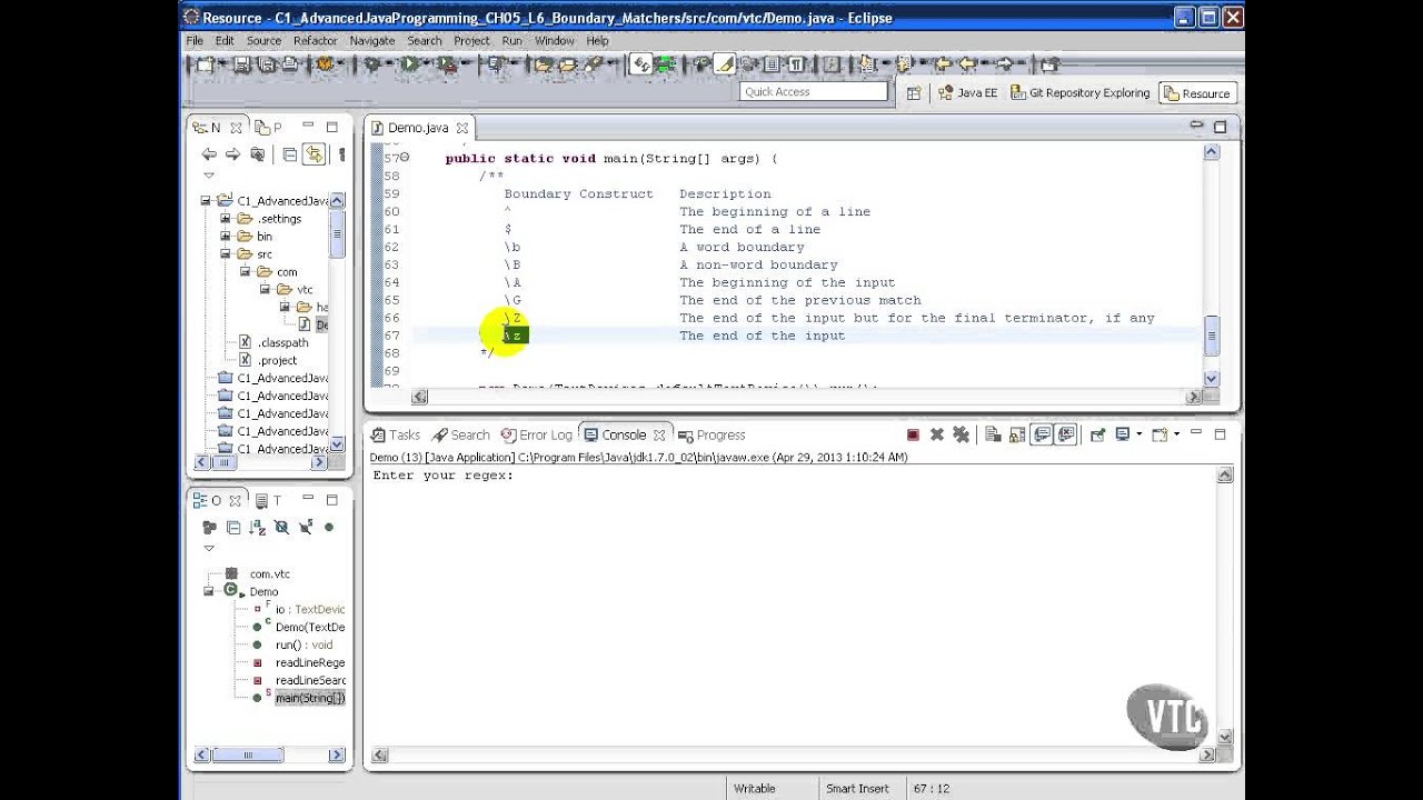 Advanced Java tutorial - Boundary Matchers