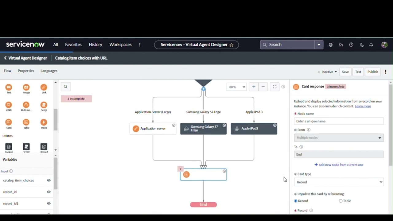 Virtual Agent Topic for Catalog Item with URL Choice