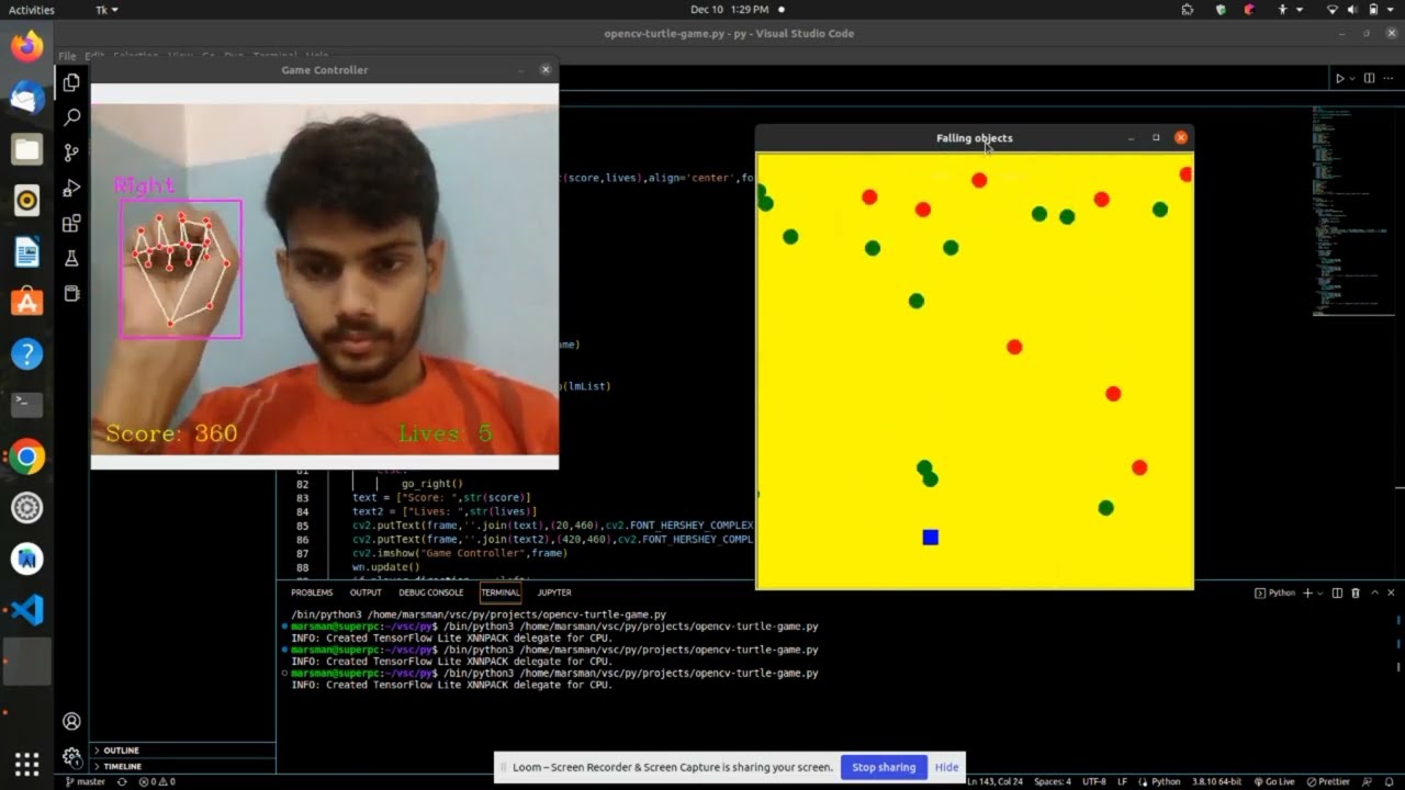 Game controller using hand gestures #opencvpython #opencv #turtle #python #projects