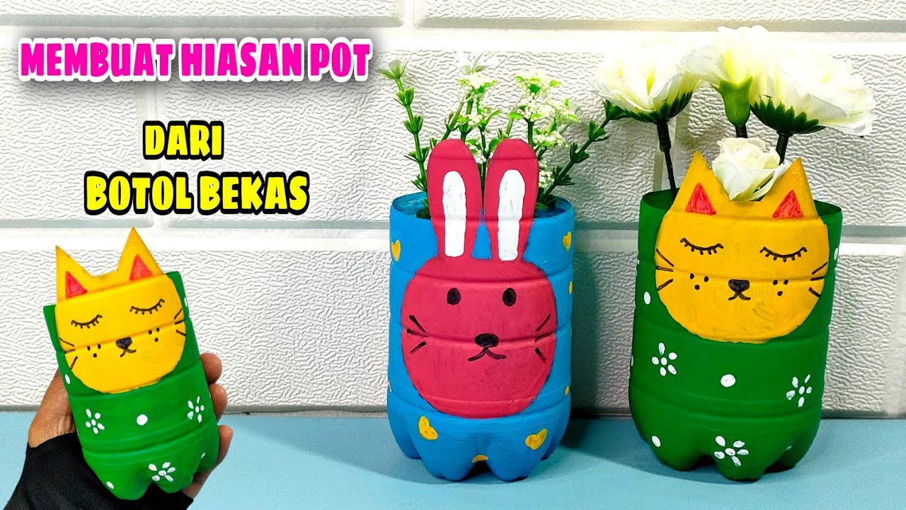 Membuat Hiasan Pot Dari Botol Bekas Tugas Kelas 2 Tema 5 || Vas Bunga Dari Botol Plastik Bekas