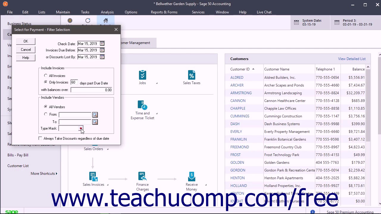 Sage 50 2018 Tutorial The Select For Payment Window Sage Training