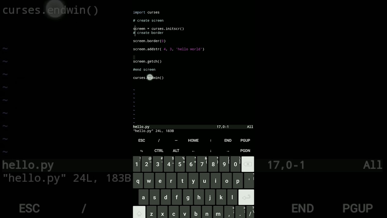 curses hello world in python3