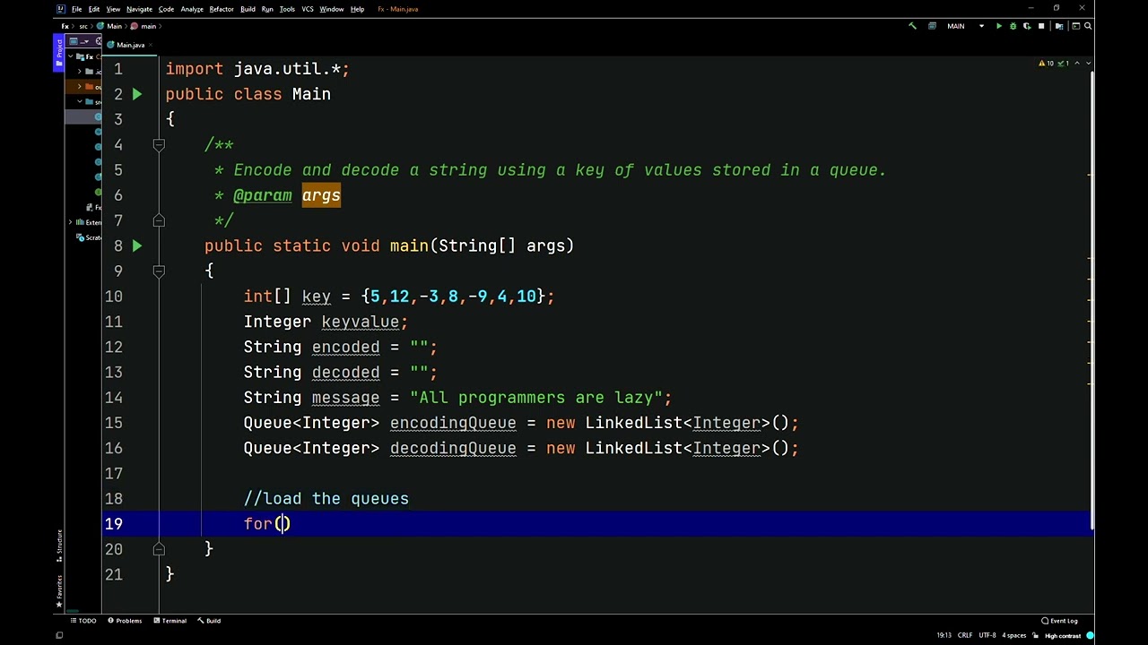 Java - Built-in Queue Data Structures - Encrypt Decrypt