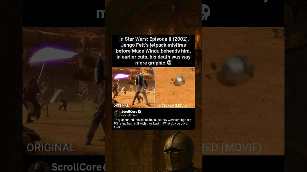 In Star Wars: Episode II (2002), Jango Fett’s jetpack misfires