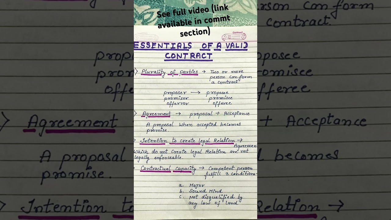 Essentials of valid contract || LAWFUL NOTES  #contract