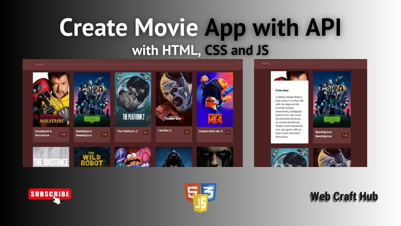 Dynamic Movie App Design | Fetching Movie Data with HTML, CSS & JavaScript