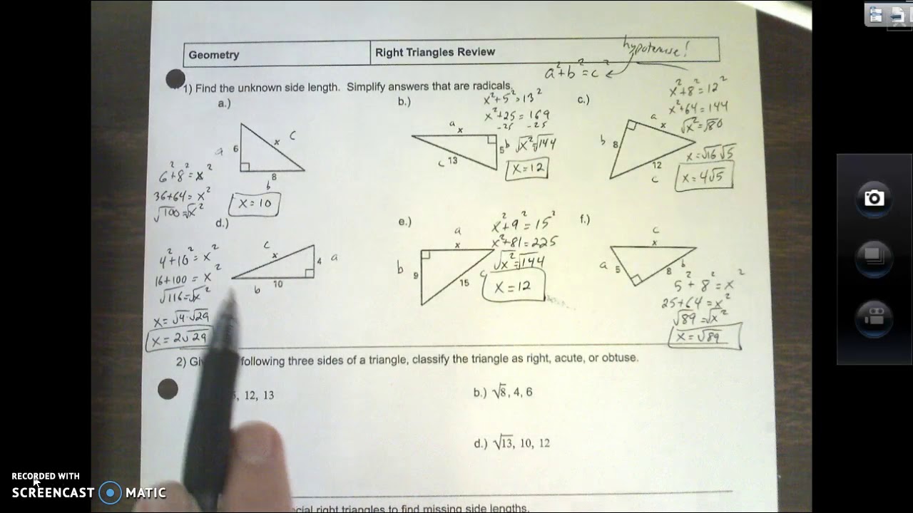Right Triangles Test Review Video #1