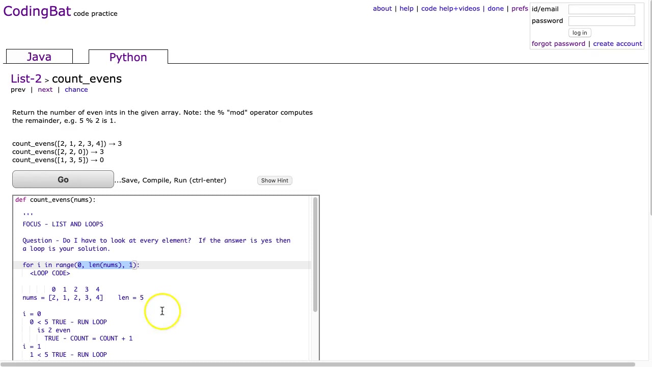 Codingbat - count_events (Python)