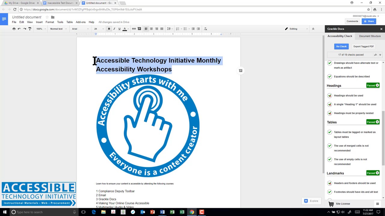 Grackle Docs Quick Intro Accessibility CSUSB