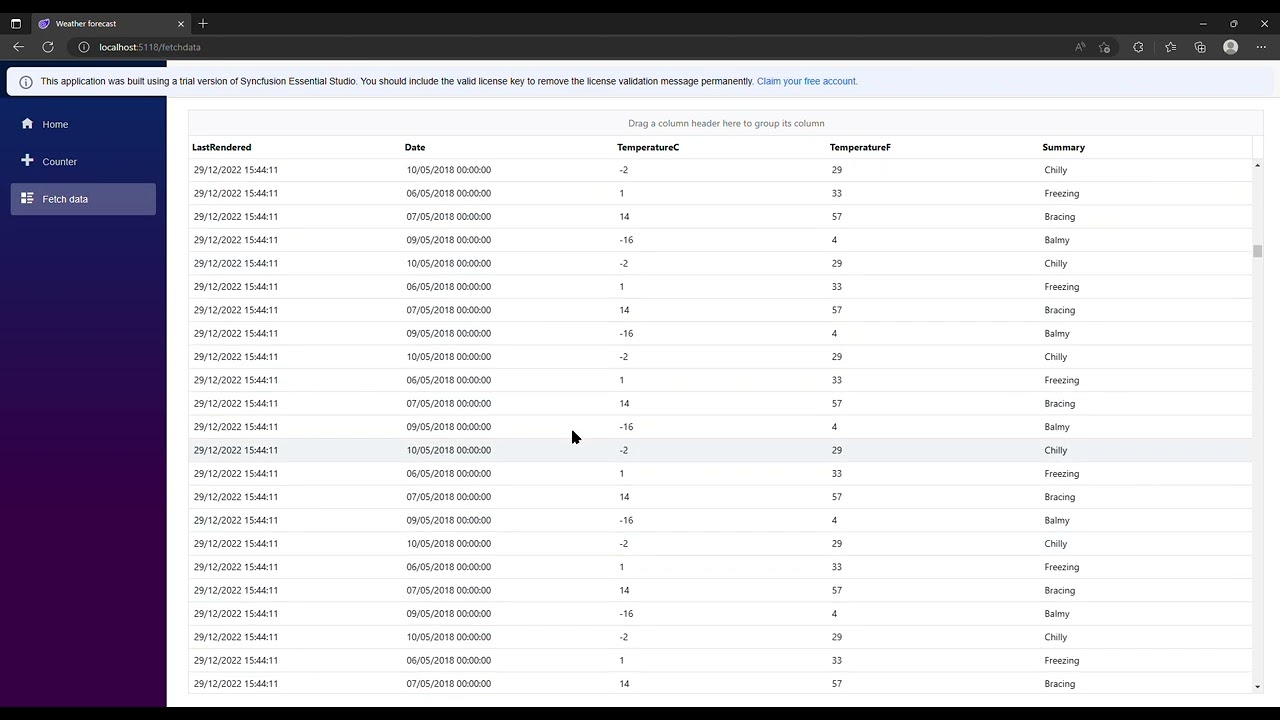 Blazor grid comparison with 1,000 items -  Syncfusion